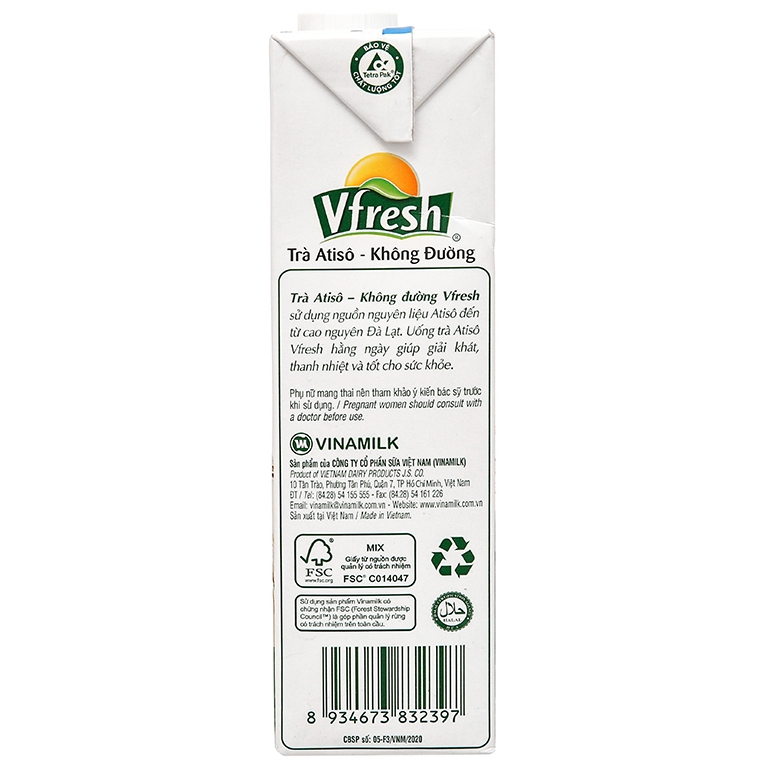 Trà Atiso Vfresh hộp giấy 1l